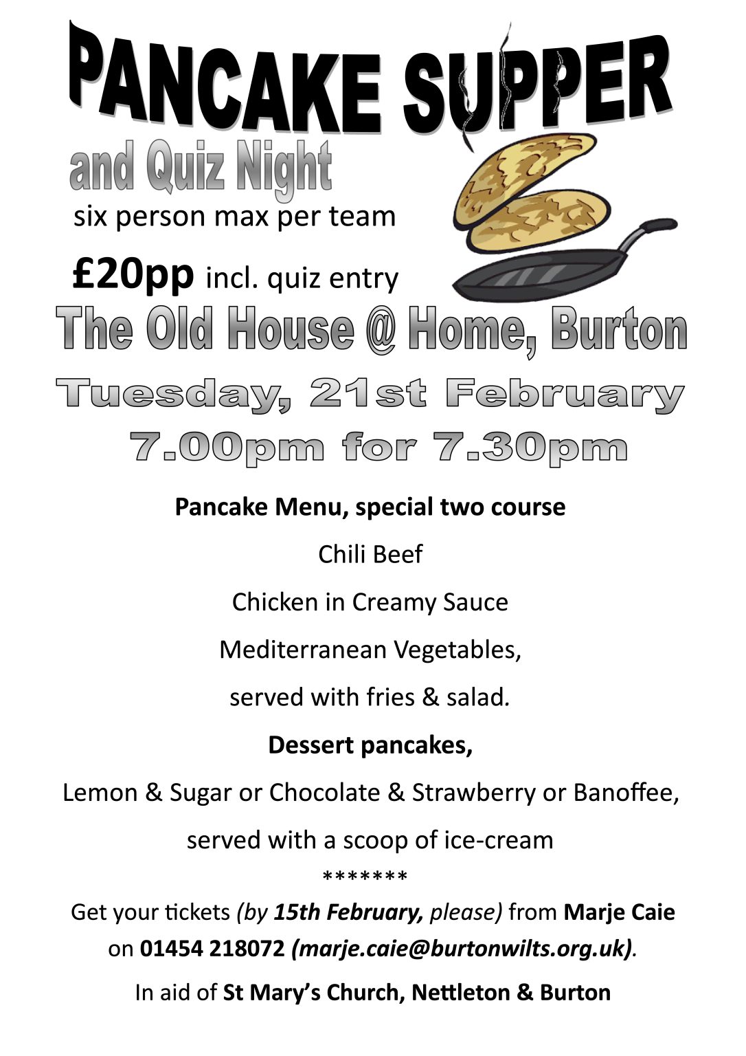 Pancake Supper Tuesday 21 February - Burton in Wiltshire